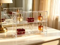 China Clear Acrylic 6 Compartment Display Stand, Luxury Desktop Organizer for Perfume, Jewelry, Teaware & Premium Collectibles for sale