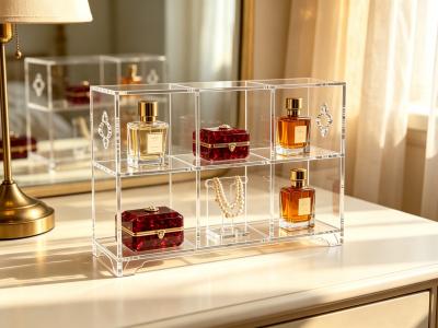 China Clear Acrylic 6 Compartment Display Stand, Luxury Desktop Organizer for Perfume, Jewelry, Teaware & Premium Collectibles for sale