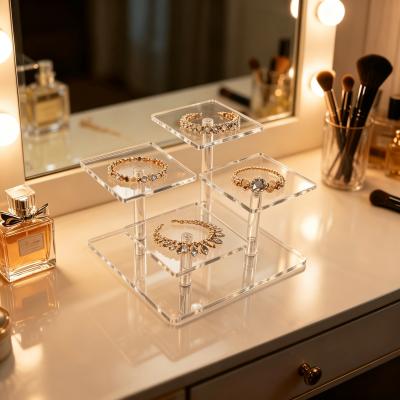 China Clear Acrylic Tiered Jewelry Display Stand, Multi-Layer Vanity Organizer for Earrings, Necklaces, Rings & Small Perfume Bottles for sale