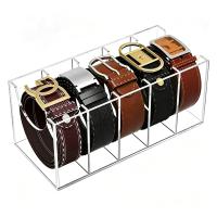 China Acrylic transparent belt organizer, compartmentalized storage box for men's ties and belts, storage container for wardrobe drawers for sale