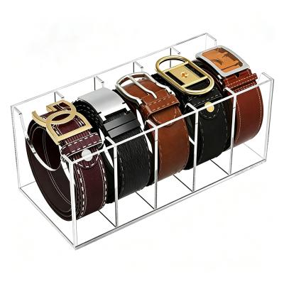 China Acrylic transparent belt organizer, compartmentalized storage box for men's ties and belts, storage container for wardrobe drawers for sale