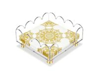 China Scalloped Edge Clear Acrylic Napkin Holder with Gold Legs, Rectangular Table Napkin Caddy for Kitchen Dining Table Deco for sale