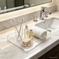 China Custom Acrylic Decorative Tray, Scalloped Acrylic Tray With Cutout Handles for sale