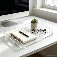 China Custom Acrylic Decorative Tray, Scalloped Acrylic Tray With Cutout Handles for sale
