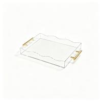 China Custom Color Acrylic Serving Tray, Wavy Rim Dresser Tray with Gold Bar Handles for sale