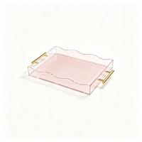 China Custom Color Acrylic Serving Tray, Wavy Rim Dresser Tray with Gold Bar Handles for sale