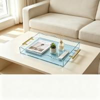 China Custom Color Acrylic Serving Tray, Wavy Rim Dresser Tray with Gold Bar Handles for sale