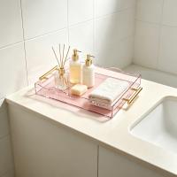 China Custom Color Acrylic Serving Tray, Wavy Rim Dresser Tray with Gold Bar Handles for sale