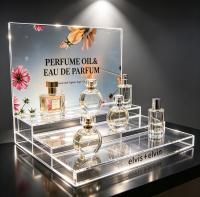 China 3-Tier Acrylic Display Stand with Back Panel, Clear Cosmetic Perfume Organizer for Retail Counter & Vanity for sale