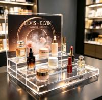 China 3-Tier Acrylic Display Stand with Back Panel, Clear Cosmetic Perfume Organizer for Retail Counter & Vanity for sale
