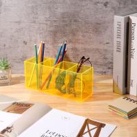 China Colorful Acrylic 4 Compartments Desk Organizer, Acrylic Pen Holder Desktop Storage Caddy for sale