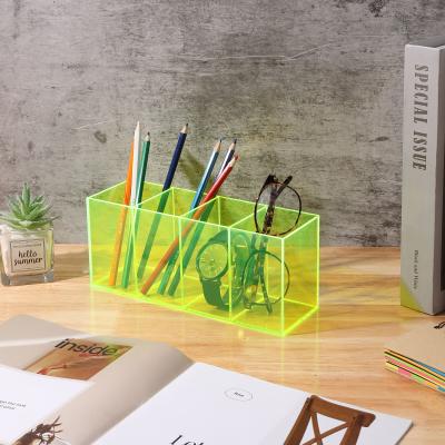 China Colorful Acrylic 4 Compartments Desk Organizer, Acrylic Pen Holder Desktop Storage Caddy for sale
