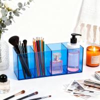 China Colorful Acrylic 4 Compartments Desk Organizer, Acrylic Pen Holder Desktop Storage Caddy for sale