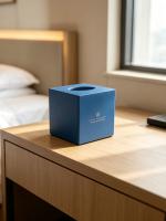 China Custom Matte Blue Acrylic Tissue Box, Hotel Guest Room Square Tissue Holder for sale