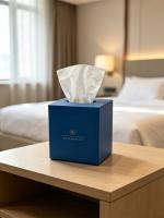 China Custom Matte Blue Acrylic Tissue Box, Hotel Guest Room Square Tissue Holder for sale