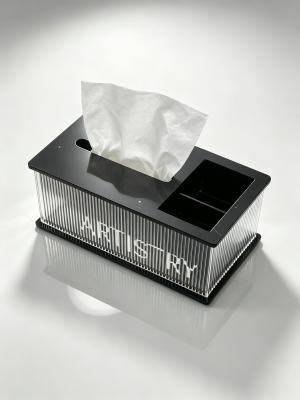 China Black Matte & Wavy Clear Acrylic Tissue Box, 2-in-1 Hotel Tissue Holder for sale