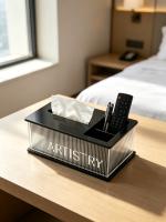 China Black Matte & Wavy Clear Acrylic Tissue Box, 2-in-1 Hotel Tissue Holder for sale