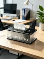 China Black Matte & Wavy Clear Acrylic Tissue Box, 2-in-1 Hotel Tissue Holder for sale