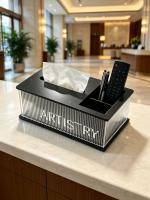 China Black Matte & Wavy Clear Acrylic Tissue Box, 2-in-1 Hotel Tissue Holder for sale