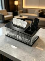 China Black Matte & Wavy Clear Acrylic Tissue Box, 2-in-1 Hotel Tissue Holder for sale