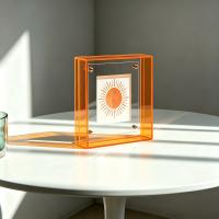 China Cross-border Special Color Acrylic Photo Frame Stand, Square 4-inch Double-sided Display Frame for Postcards & Ticket Stubs for sale