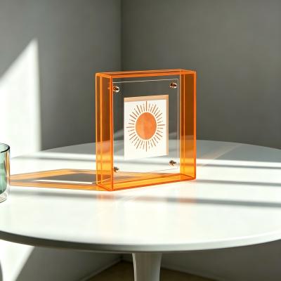 China Cross-border Special Color Acrylic Photo Frame Stand, Square 4-inch Double-sided Display Frame for Postcards & Ticket Stubs for sale