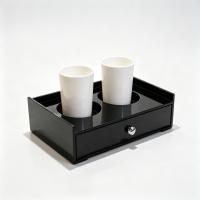 China Black Acrylic 2 Cup Holder with Drawer, Multi-functional Bar Desktop Storage Organizer for Hotel KTV Club for sale