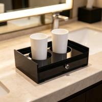 China Black Acrylic 2 Cup Holder with Drawer, Multi-functional Bar Desktop Storage Organizer for Hotel KTV Club for sale