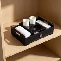 China Black Acrylic 2 Cup Holder with Drawer, Multi-functional Bar Desktop Storage Organizer for Hotel KTV Club for sale