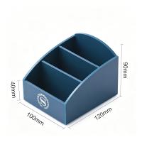 China Custom Matte Blue Acrylic 3 Compartment Hotel Room Organizer Box, Hotel Amenity Storage Caddy With Custom Logo for sale