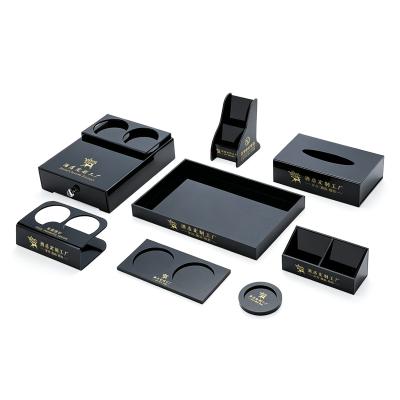 China Custom Acrylic Hotel Guest Room Amenity Set, Multi-piece Hotel Desktop Organizer Kit With Custom Logo for sale