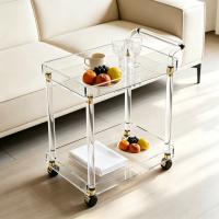 China Clear Acrylic Rolling Bar Cart, 2 Tier Luxury Serving Trolley With Gold Hardware & Wheels for sale