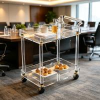 China Clear Acrylic Rolling Bar Cart, 2 Tier Luxury Serving Trolley With Gold Hardware & Wheels for sale