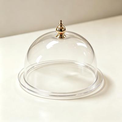China Clear Acrylic Cake Dome with Metal Knob, Transparent Food Display Cloche for Dessert & Pastry for sale