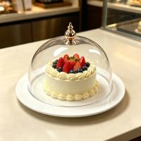 China Clear Acrylic Cake Dome with Metal Knob, Transparent Food Display Cloche for Dessert & Pastry for sale
