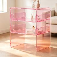 China Clear Acrylic Nightstand 2 Tier Open Storage Side Table Modern Transparent End Table for Bedroom Living Room Decor for sale