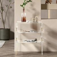 China Clear Acrylic Nightstand 2 Tier Open Storage Side Table Modern Transparent End Table for Bedroom Living Room Decor for sale