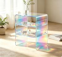 China Clear Acrylic Nightstand 2 Tier Open Storage Side Table Modern Transparent End Table for Bedroom Living Room Decor for sale