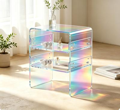 China Clear Acrylic Nightstand 2 Tier Open Storage Side Table Modern Transparent End Table for Bedroom Living Room Decor for sale