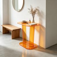 China Transparent Orange Acrylic Side Table, Minimalist Hollow Acrylic End Table for Balcony Bedroom for sale