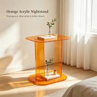 China Transparent Orange Acrylic Side Table, Minimalist Hollow Acrylic End Table for Balcony Bedroom for sale