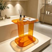China Transparent Orange Acrylic Side Table, Minimalist Hollow Acrylic End Table for Balcony Bedroom for sale