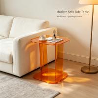 China Transparent Orange Acrylic Side Table, Minimalist Hollow Acrylic End Table for Balcony Bedroom for sale