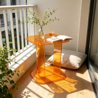 China Transparent Orange Acrylic Side Table, Minimalist Hollow Acrylic End Table for Balcony Bedroom for sale