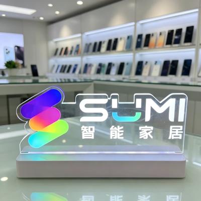 China Custom RGB LED Acrylic Desktop Lighted Sign, Illuminated Logo Table Display for Retail Showroom for sale