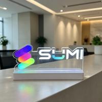 China Custom RGB LED Acrylic Desktop Lighted Sign, Illuminated Logo Table Display for Retail Showroom for sale