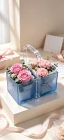 China Acrylic Flower Box With Clear Handle, 2 Compartments Translucent Acrylic Gift Bag For Wedding, Mother's Day, Floral Arrangement for sale
