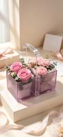 China Acrylic Flower Box With Clear Handle, 2 Compartments Translucent Acrylic Gift Bag For Wedding, Mother's Day, Floral Arrangement for sale