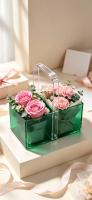 China Acrylic Flower Box With Clear Handle, 2 Compartments Translucent Acrylic Gift Bag For Wedding, Mother's Day, Floral Arrangement for sale