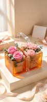China Acrylic Flower Box With Clear Handle, 2 Compartments Translucent Acrylic Gift Bag For Wedding, Mother's Day, Floral Arrangement for sale